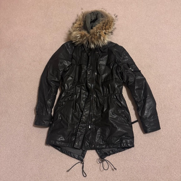 SAM. | Jackets & Coats | Sam Black Parka Coat With Genuine Fur Hood ...